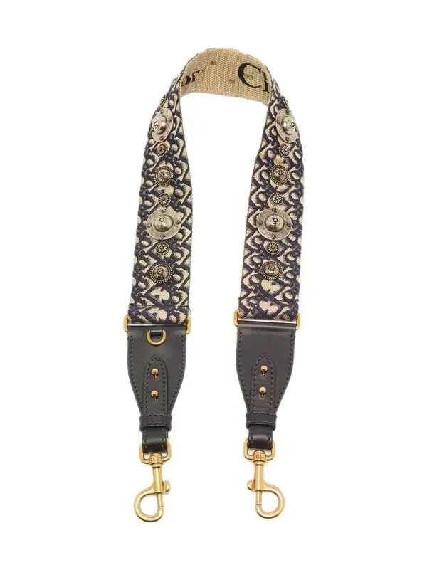 Dior Oblique Embroidered Canvas And Leather Bag Strap - Blue