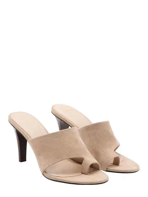 Mango Suede Stiletto Slide Sandals With Single Toe Loop - Sand