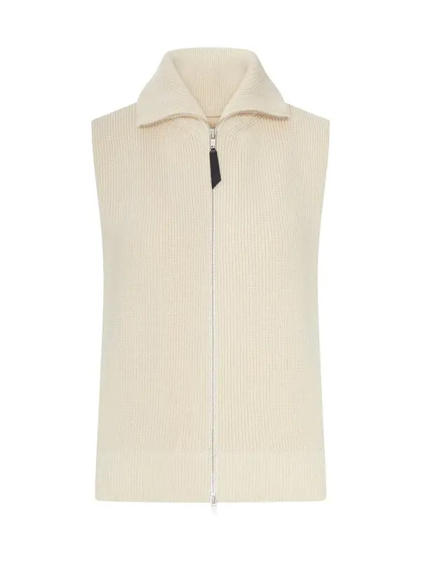 MAISON MARGIELA Ribbed Knit Zip-up Vest - Cream