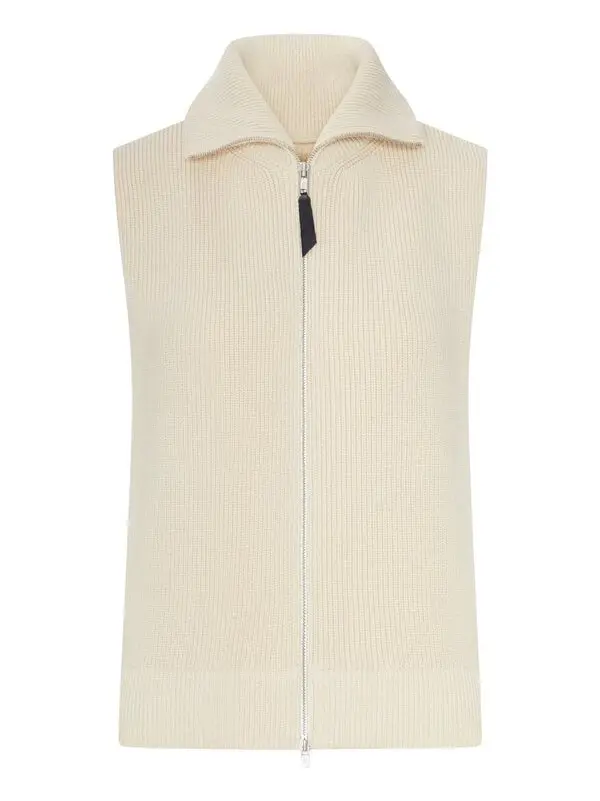 MAISON MARGIELA Ribbed Knit Zip-up Vest - Cream