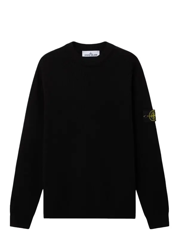 Stone Island Long-sleeve Crew-neck Knit Top With Ribbed Detail - Black