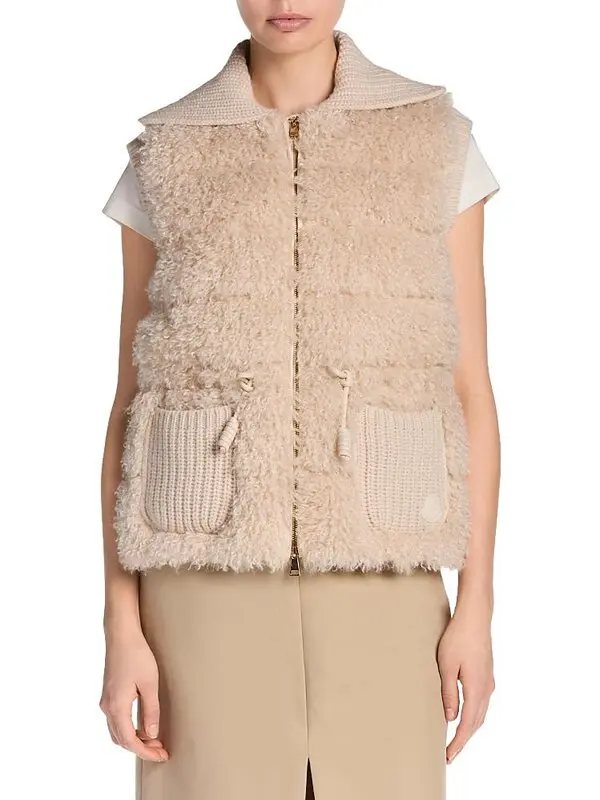 Moncler Fur And Wool Vest - Beige