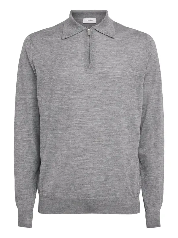 LARDINI Wool-silk-cashmere Quarter-zip Sweater - Grey