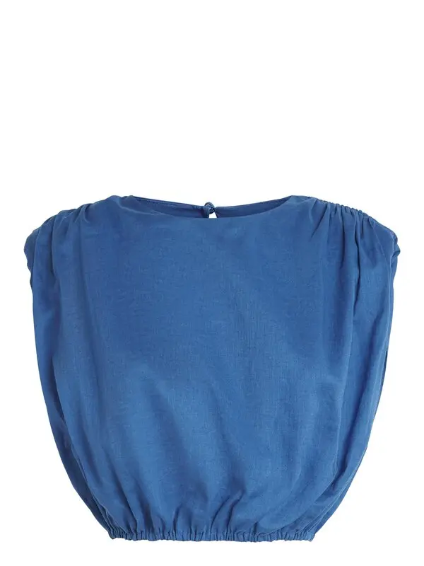 TOCCIN Sirelle Linen-cotton Blend Cropped Top - Blue