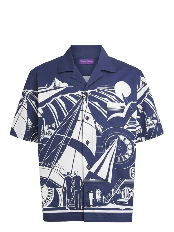 Ralph Lauren Purple Label Cotton Art Deco Camp Shirt - Navy