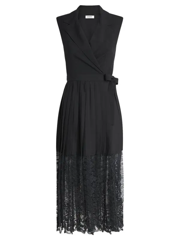 Sandro Sleeveless Lace Detail Blazer Midi Dress - Black
