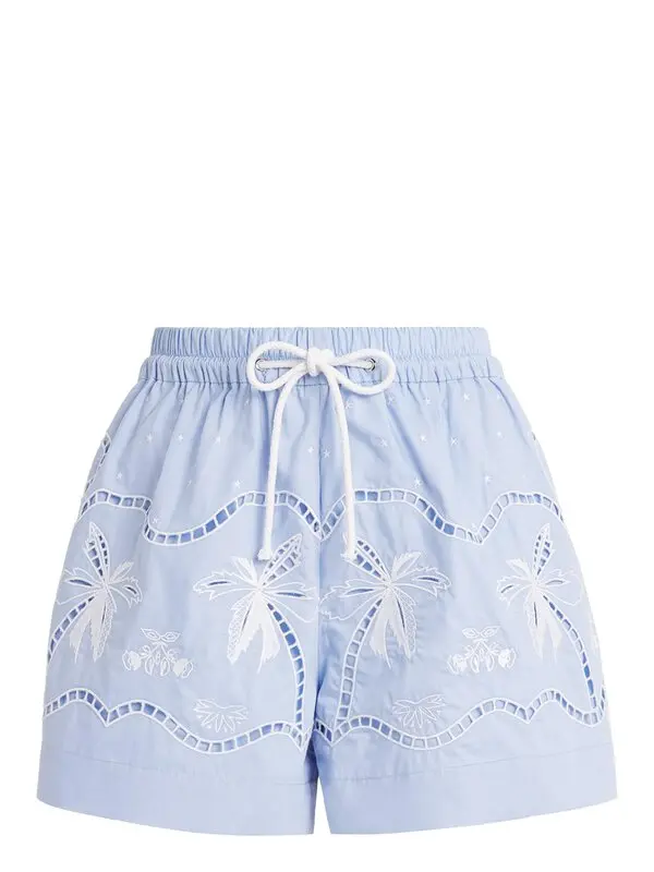 Sandro Cotton Embroidered Open-work Shorts - Blue