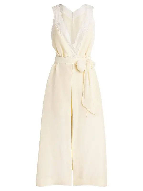 Sandro Lace-trimmed Linen-blend Midi Dress - Beige