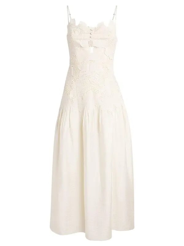 Sandro Guipure Lace Sleeveless Midi Dress - Beige