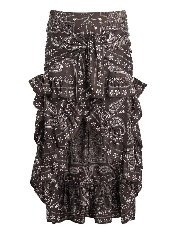 Sandro Asymmetrical Paisley Print Midi Skirt - Brown