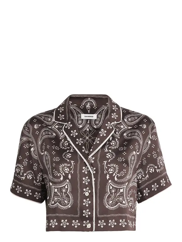 Sandro Satin Bandana Cropped Shirt - Brown