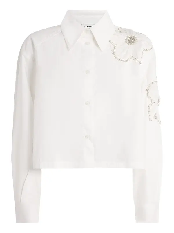 Sandro Embroidered Cotton Shirt - Beige