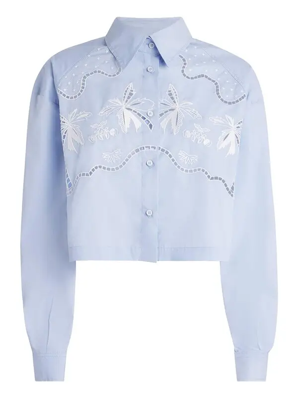 Sandro Cotton Embroidered Cropped Shirt - Blue