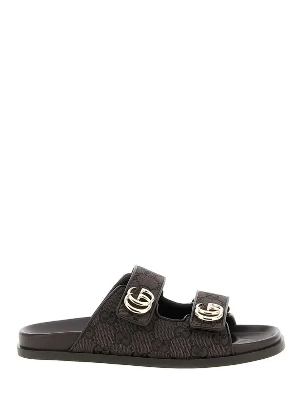 Gucci Doppia G Slides In Gg Fabric - Brown