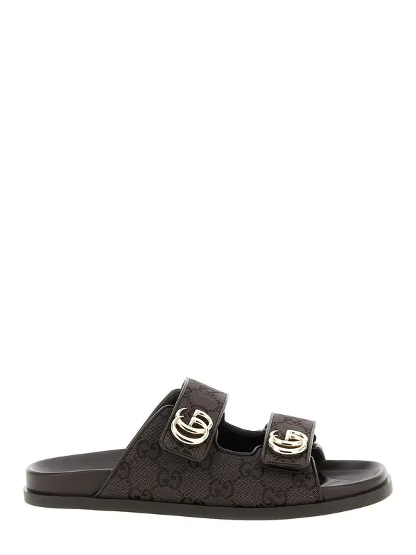 Gucci Doppia G Slides In Gg Fabric - Brown
