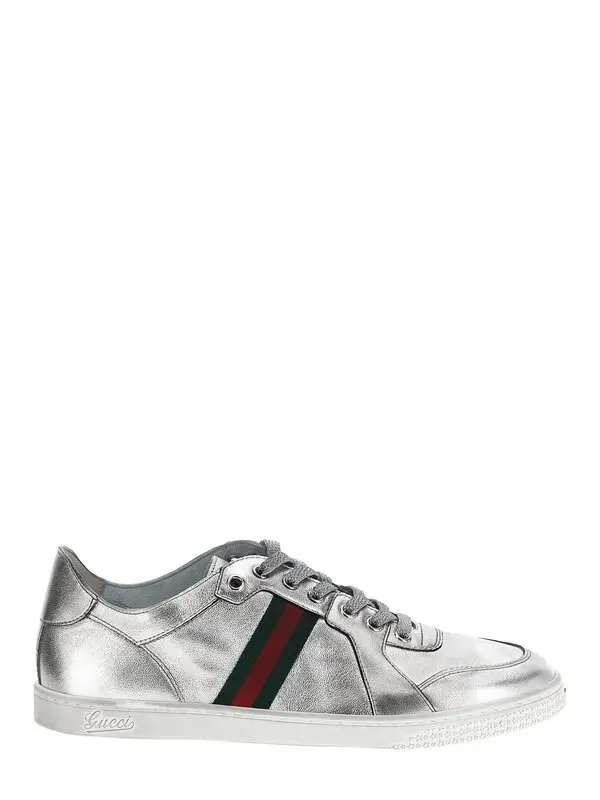Gucci Stretch Metallic Leather Sneakers With Nastro Web And Incrocio Gg Detail - Silver