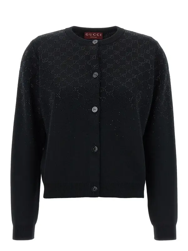 Gucci Gg Crystal Embellished Wool Cardigan - Black