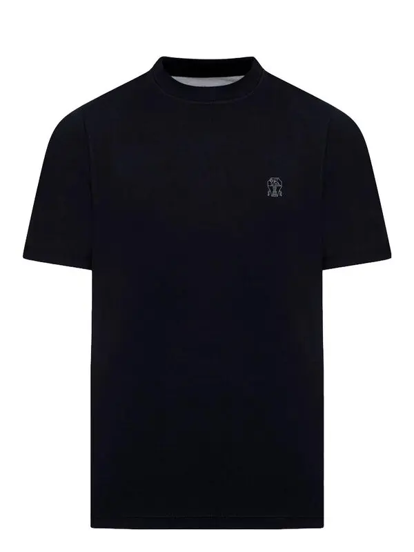 Brunello Cucinelli Cotton T-shirt With Contrasting Logo Print - Blue