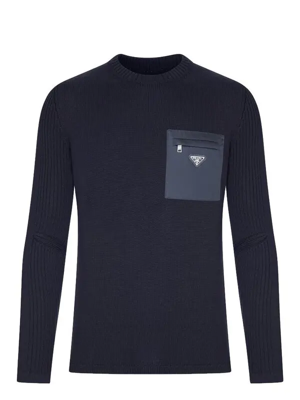 Prada Wool Sweater With Re-nylon Pocket - Blue