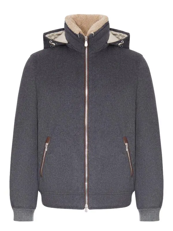 Brunello Cucinelli Wool And Shearling Hooded Bomber Jacket - Multicolor
