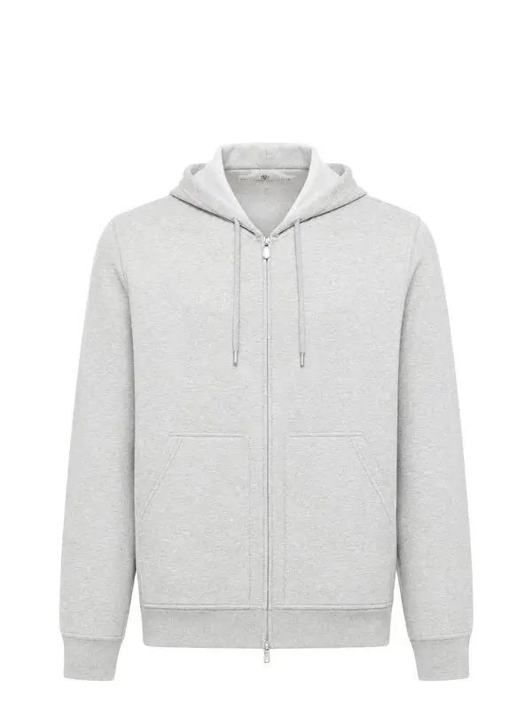 Brunello Cucinelli Double Cotton, Cashmere And Silk Sweatshirt With Zip And Hood - Gray