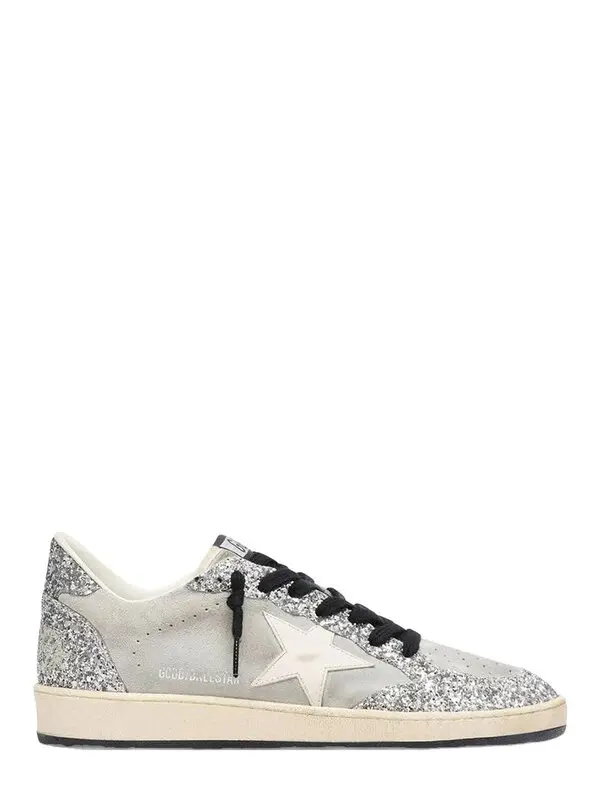 GOLDEN GOOSE Ball-star Suede Sneakers With Glitter Inserts - Silver