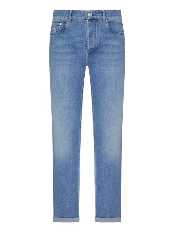 Brunello Cucinelli Medium Wash Distressed Cotton Denim Jeans - Blue