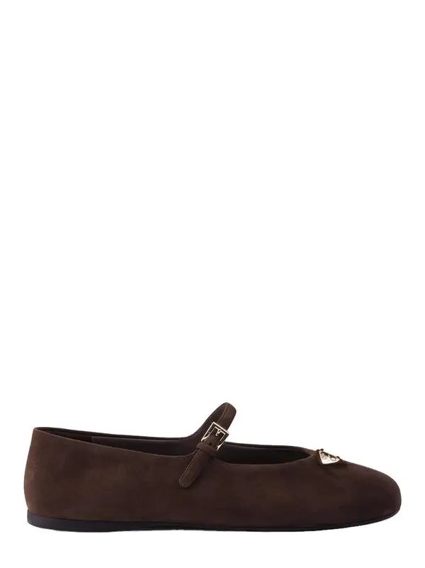 Prada Suede Ballerinas With Logo Buckle - Brown
