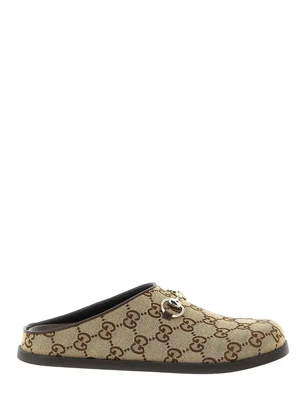 Gucci Horsebit Sabot In Gg Fabric - Cream