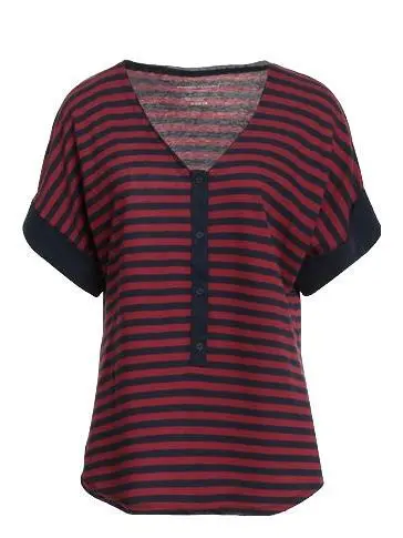 Majestic Filatures Striped Henley T-shirt In Organic Cotton And Cashmere - Blue