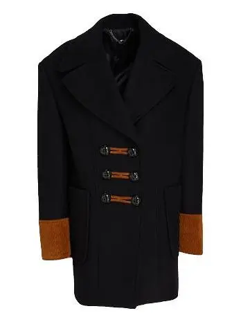 Rabanne Double-breasted Virgin Wool Blend Coat With Corduroy Trims - Black