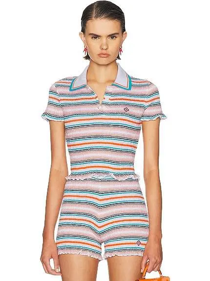 Casablanca Shirred Polo Top - Stripe