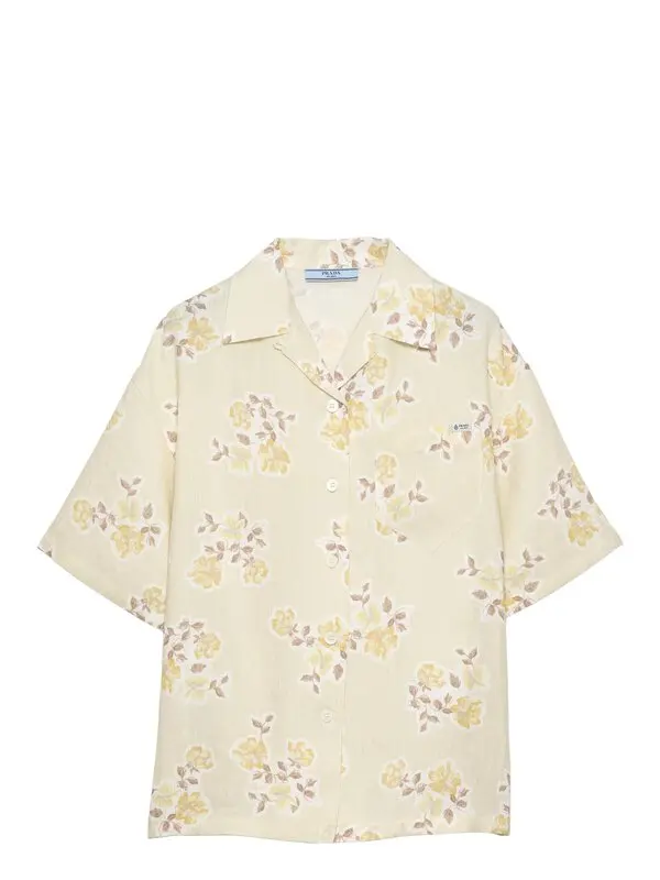 Prada Floral Print Linen Shirt - Vanilla