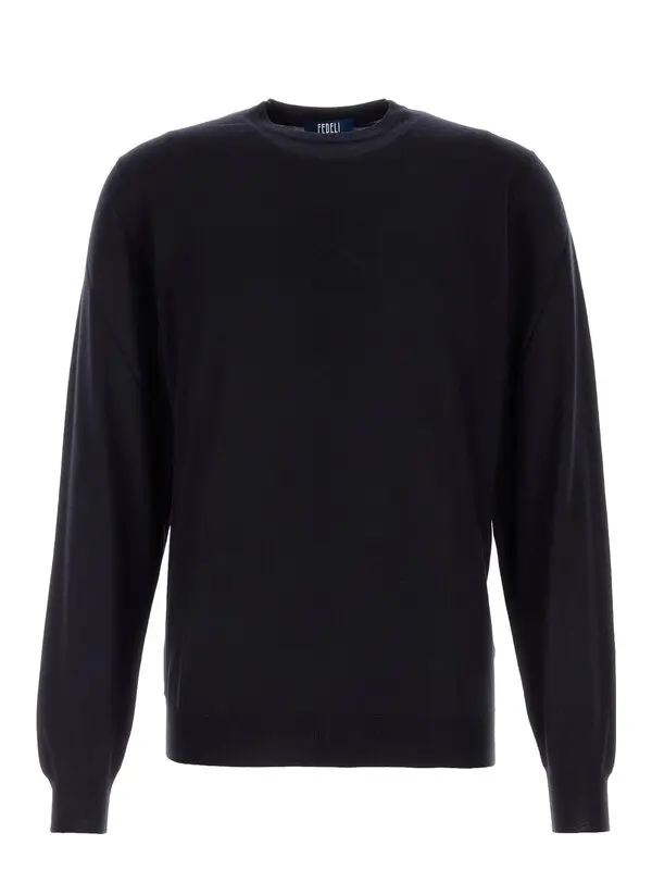 Fedeli Pure Virgin Wool Crew Neck Sweater - Blue