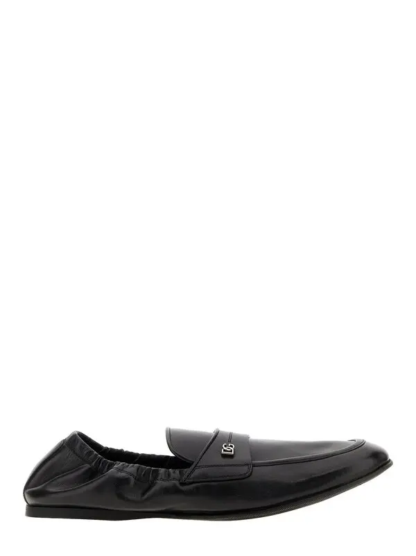 Dolce & Gabbana Leather Loafers With Metal Dg Detail - Black