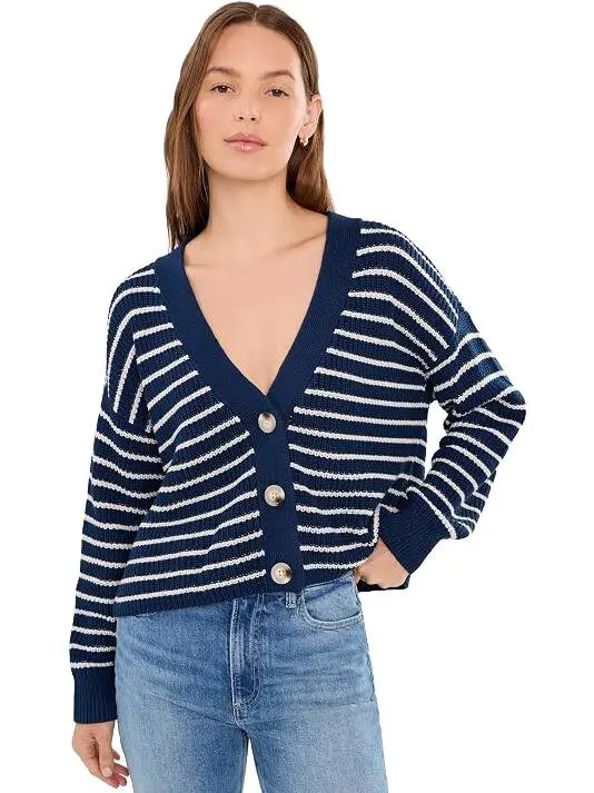 Eberjey Coastal Cotton Cardigan With Stripes - Navy