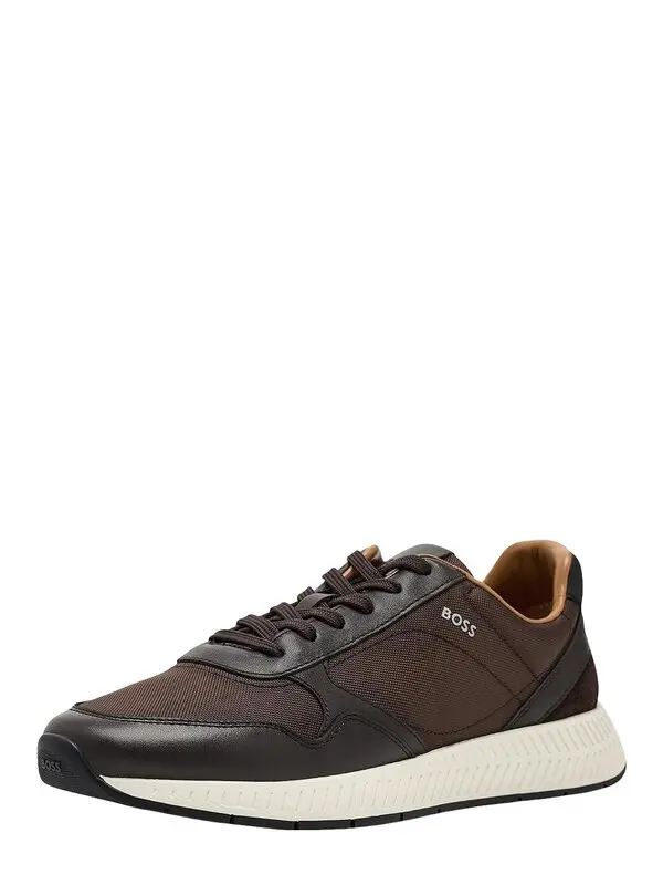 BOSS Low Top Lace-up Sneakers With Textured Finish - Brown