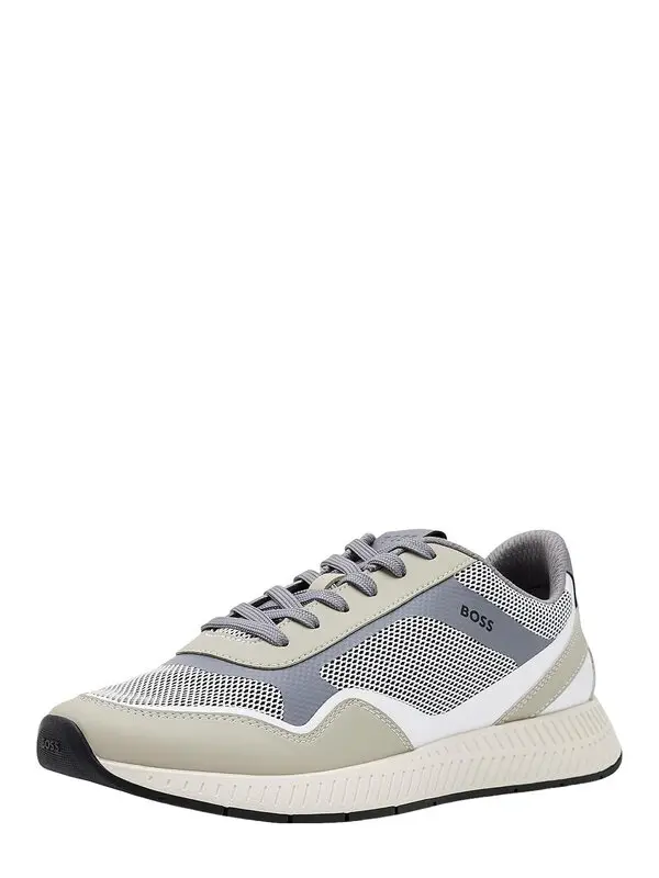 BOSS Low Top Lace-up Sneakers With Textured Finish - Tan