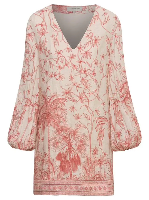 ANDRES OTALORA Flamencos Printed Linen Mini Dress - Print