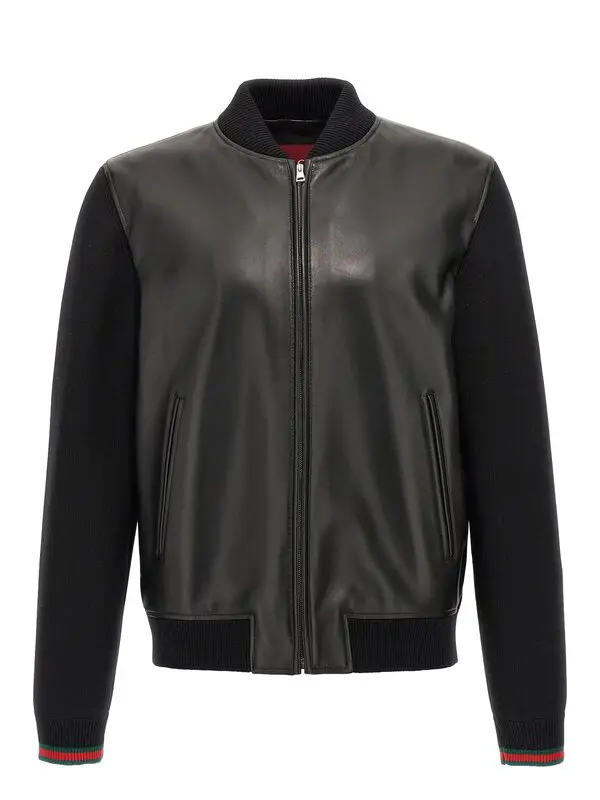 Gucci Bimaterial Nappa And Knitted Bomber Jacket - Black