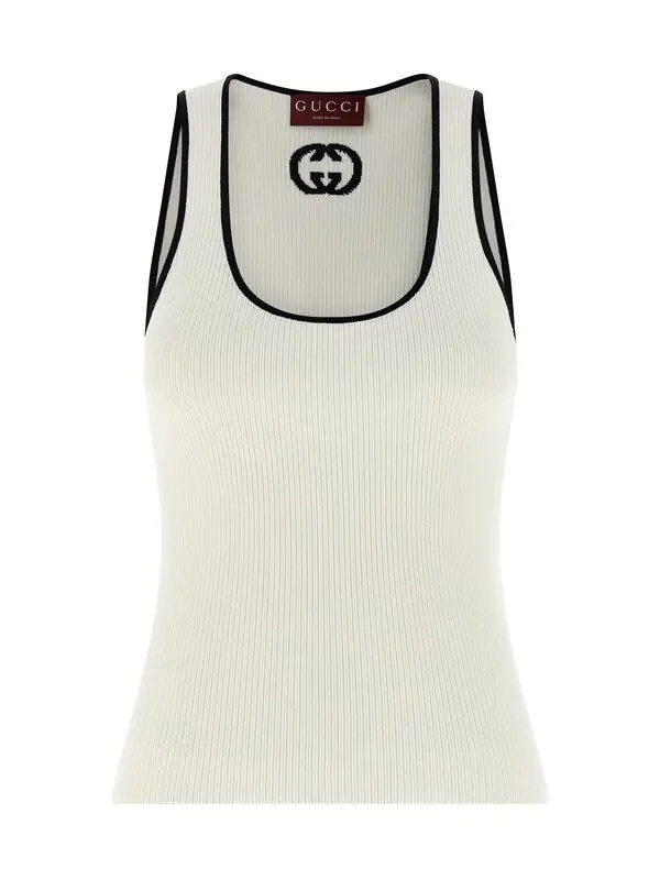 Gucci Ribbed Tank Top With Incrocio Gg Detail - Multicolor