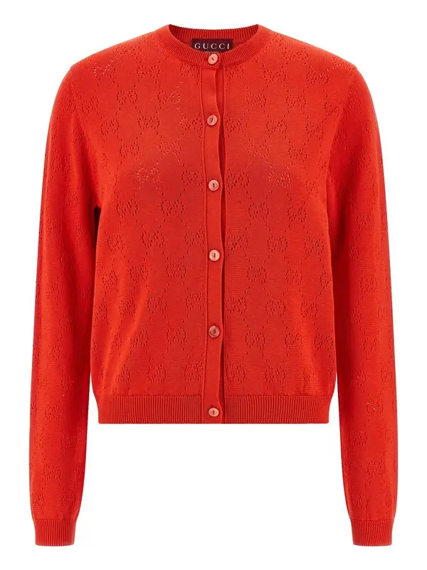 Gucci Openwork Gg Cardigan - Red