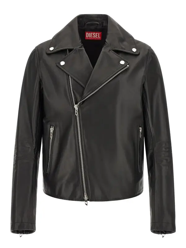 DIESEL® L-eo-wrd' Hammered Leather Biker Jacket With Waxed Finish - Black