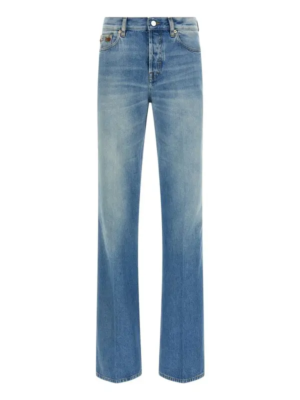 Gucci Flared Leg Jeans With Leather And Metal Detail - Blue