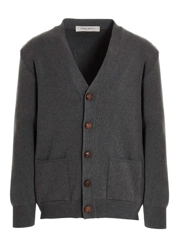 GOLDEN GOOSE Logo Detail Cotton Cardigan - Gray