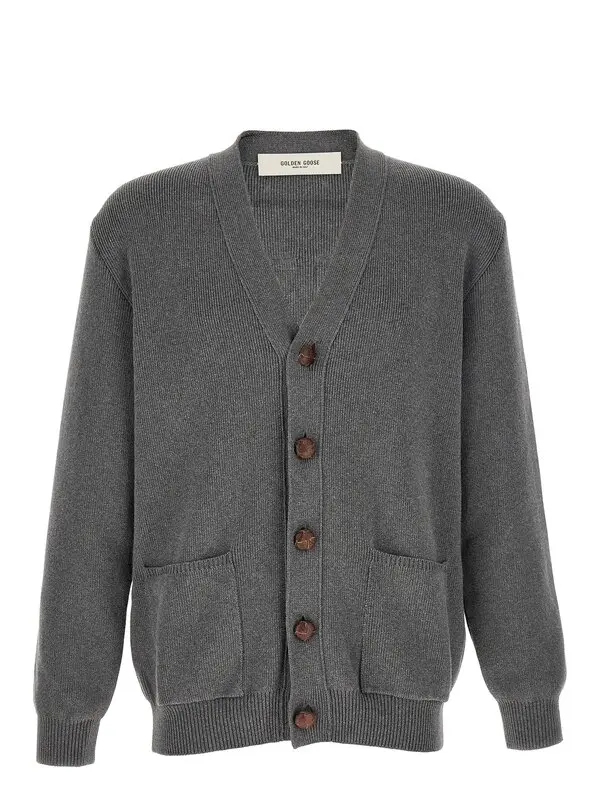 GOLDEN GOOSE Logo Detail Cotton Cardigan - Gray