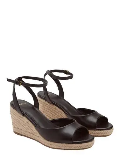 Mango Ankle Strap Open Toe Wedge Espadrille - Chocolate