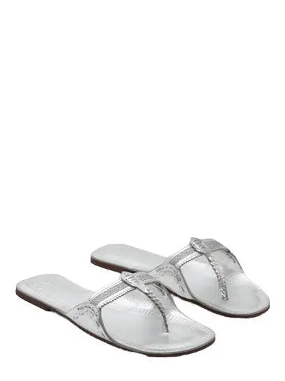 Mango Metallic Braided Flip Flops - Silver