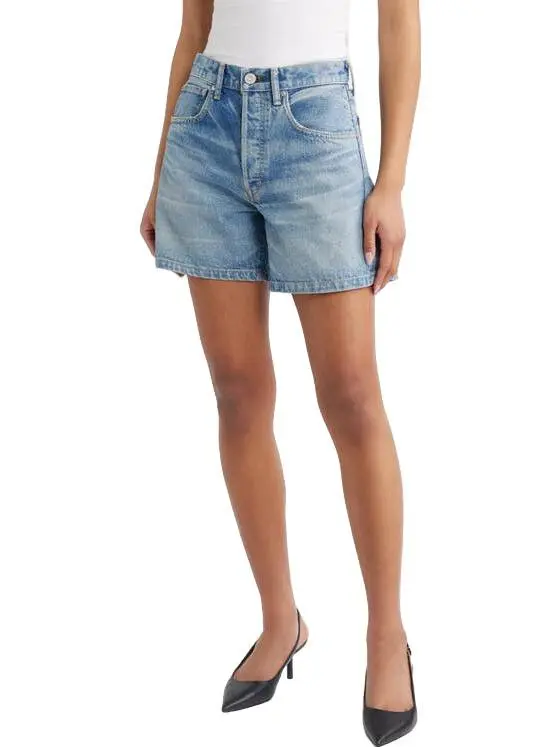 Moussy Vintage Harrisburg High Waist Denim Shorts - Light Blue