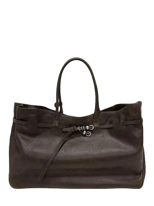 MARGESHERWOOD Grandma Bag Xl Leather Tote - Washed Brown Embossed Pull-up